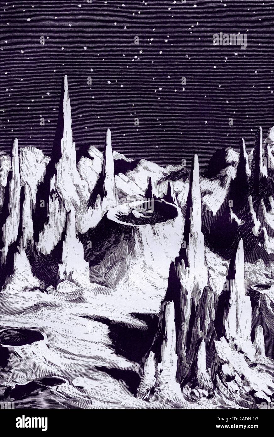 Moon's surface, historical woodcut. This image was originally published ...