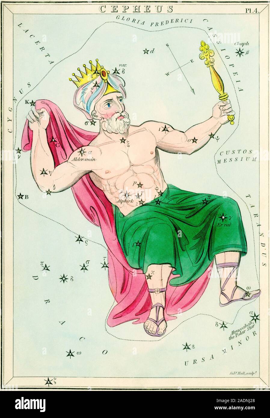 Cepheus constellation. Illustrated card from a 19th century ...