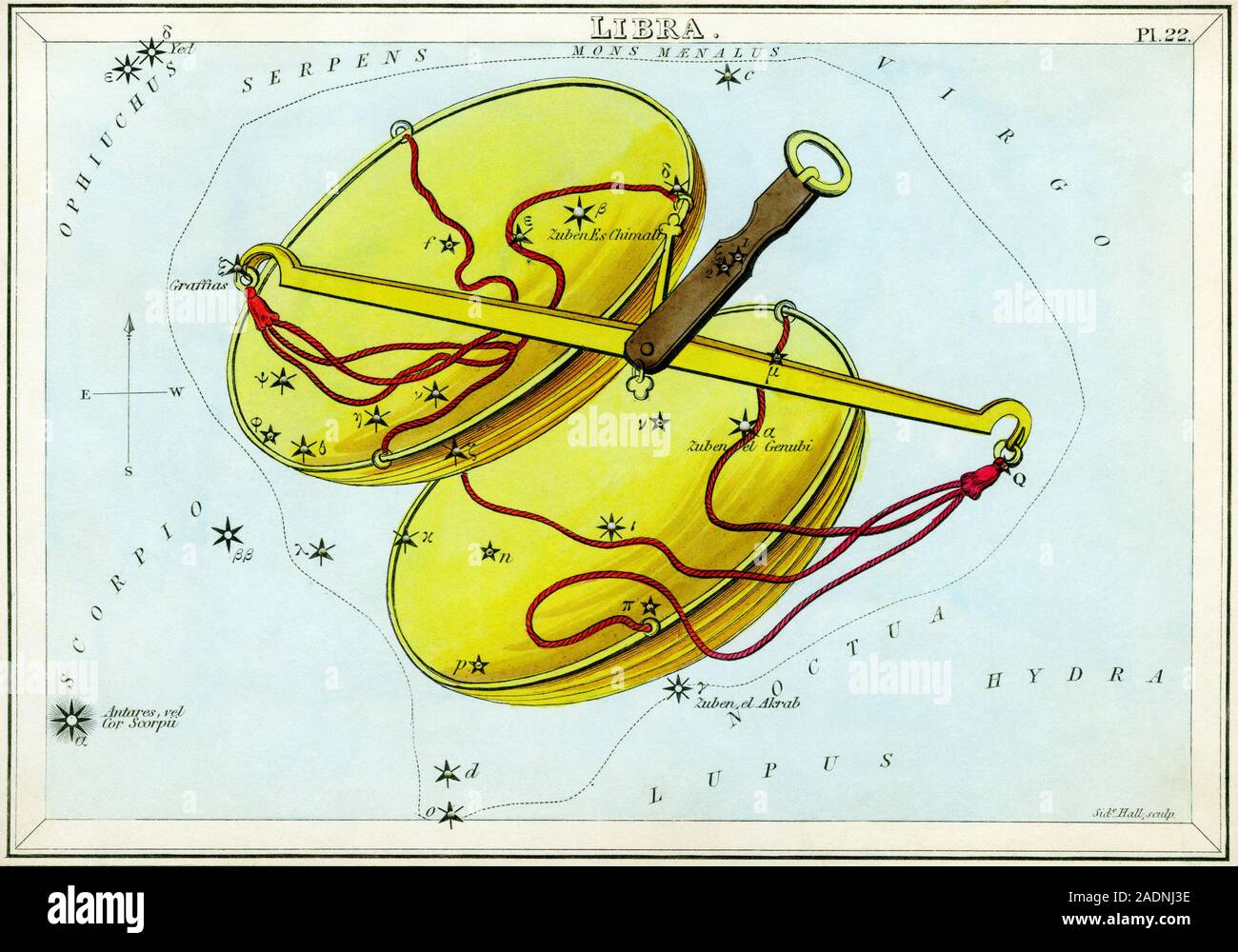 Libra constellation. Illustrated card from a 19th century astronomical ...