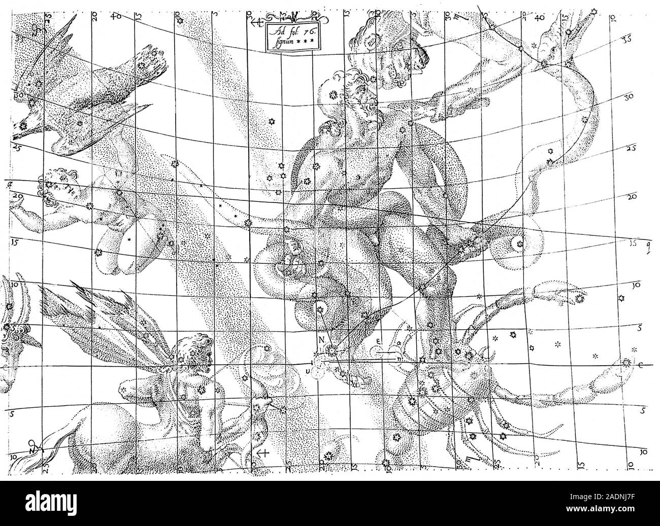 Kepler's supernova in Ophiuchus. Artwork and map of the stars in and ...