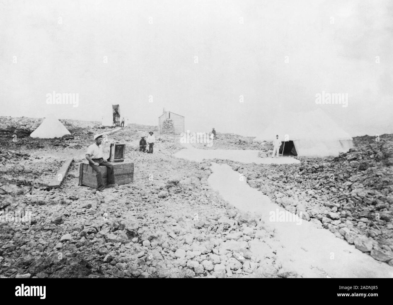 19th century Mars astronomy. Astronomers at their base camp during the ...