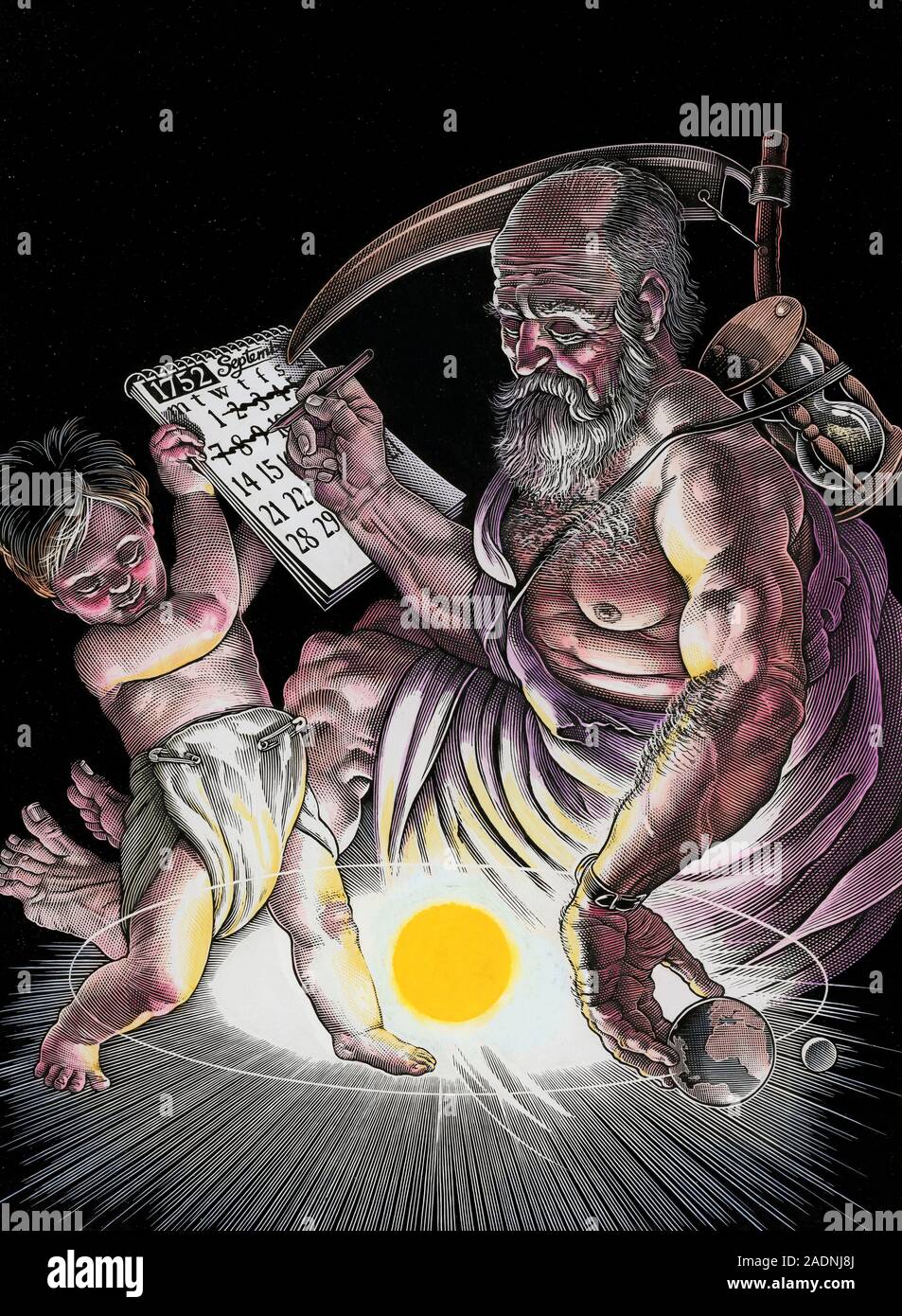 Correction of the calendar. Historical artwork depicting the calendar ...