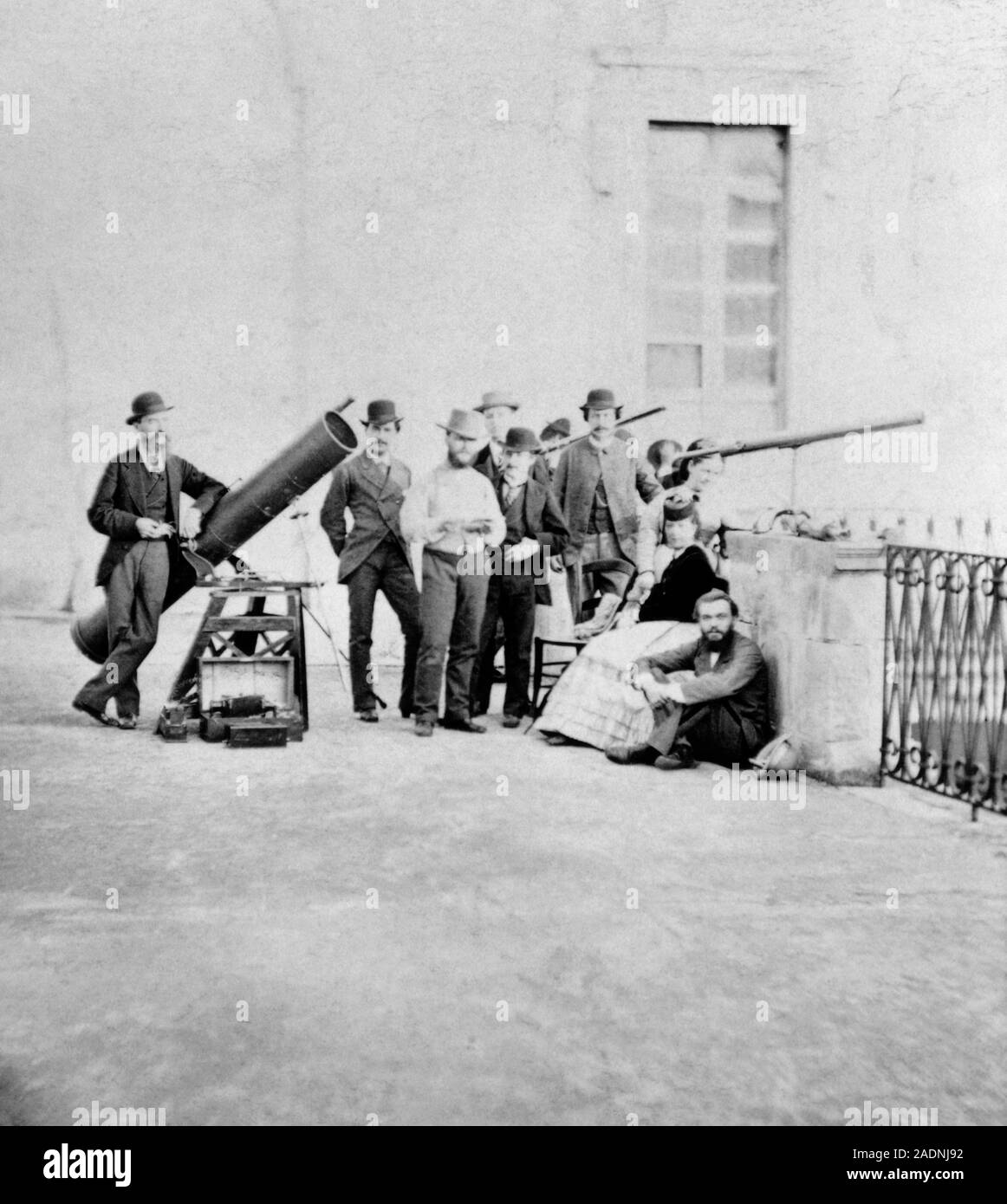 Solar eclipse observers, 1870. Astronomers using telescopes to observe ...
