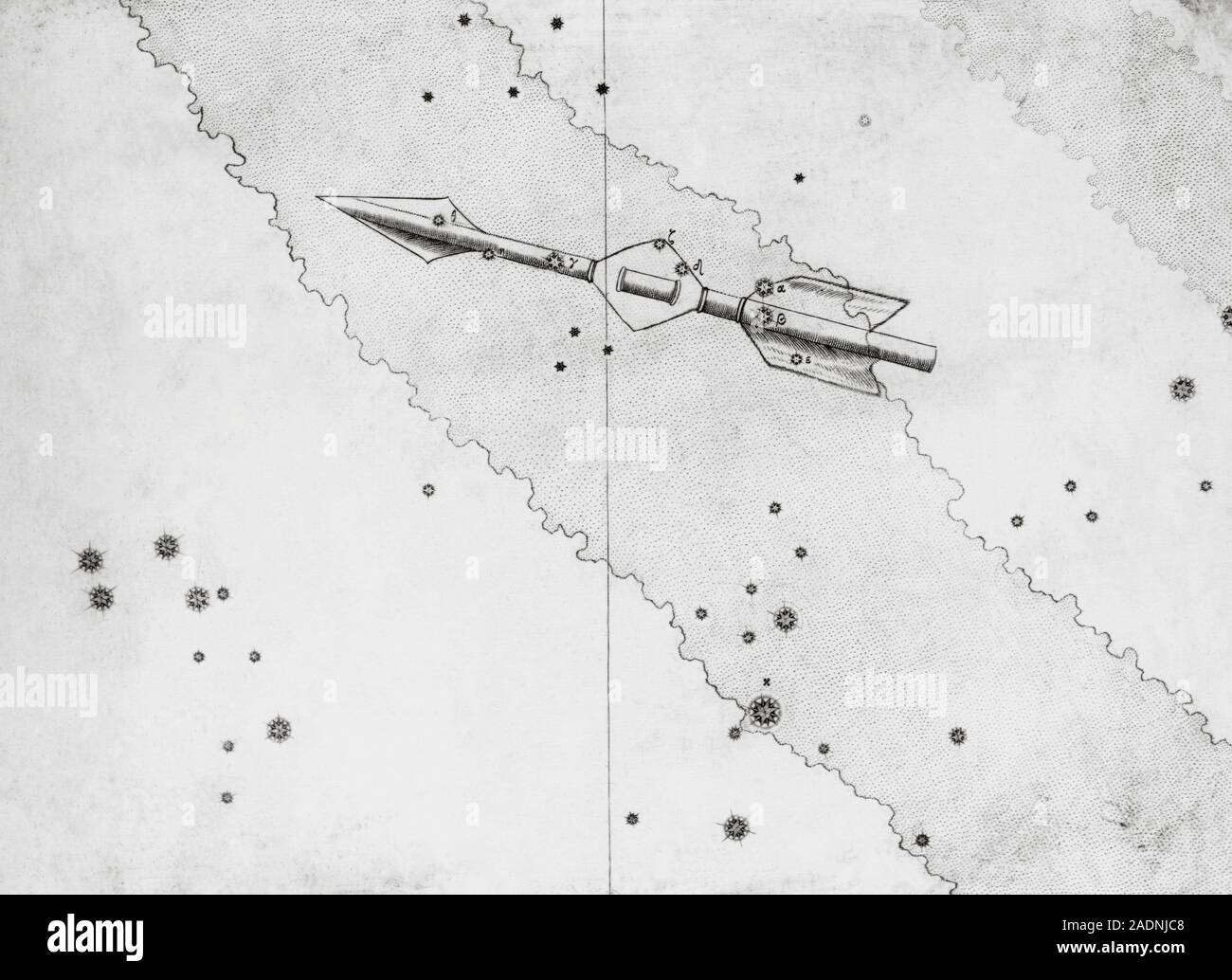 Sagittarius constellation. 17th century artwork of an arrow ...