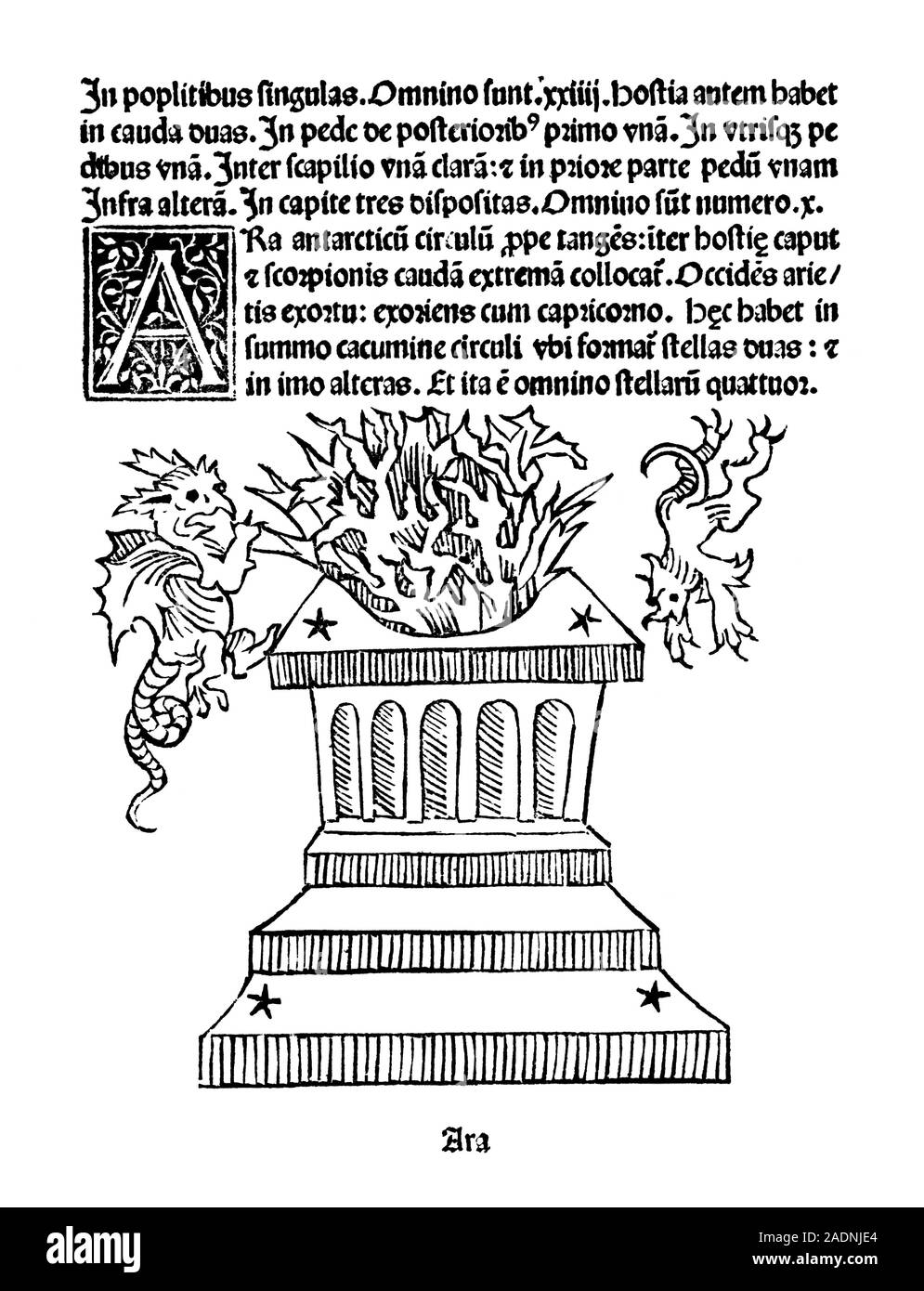 Ara constellation, 15th century artwork. Engraving of Ara (the Altar ...