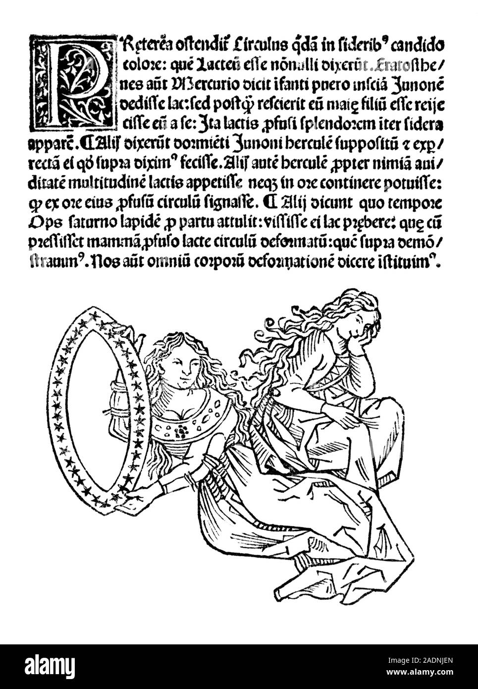 The Milky Way, 15th century artwork. Engraving of Greek goddesses ...