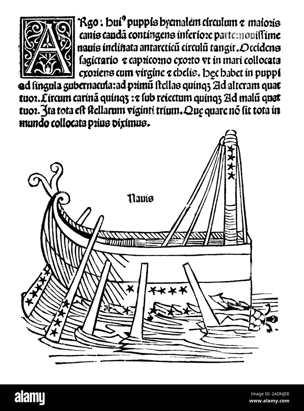 Argo Navis constellation, 15th century artwork. Engraving of Argo Navis ...