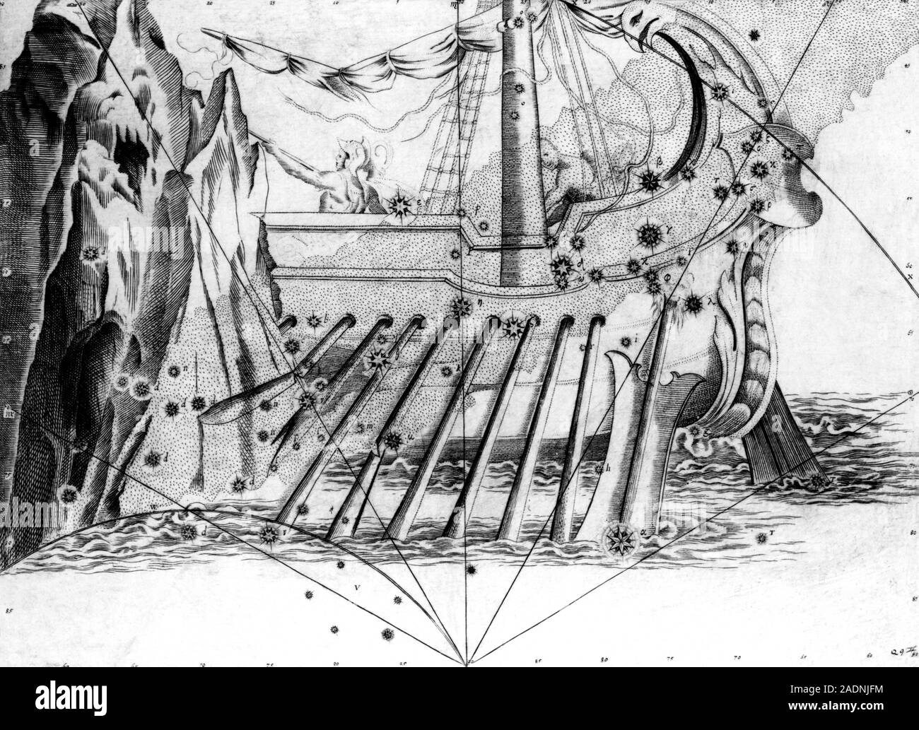 Argo Navis constellation. 17th century engraving of Argo Navis (the ...