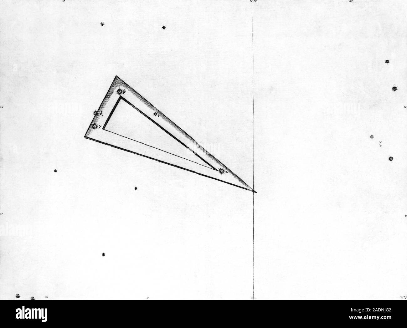 Triangulum constellation. 17th century engraving of Triangulum (the ...