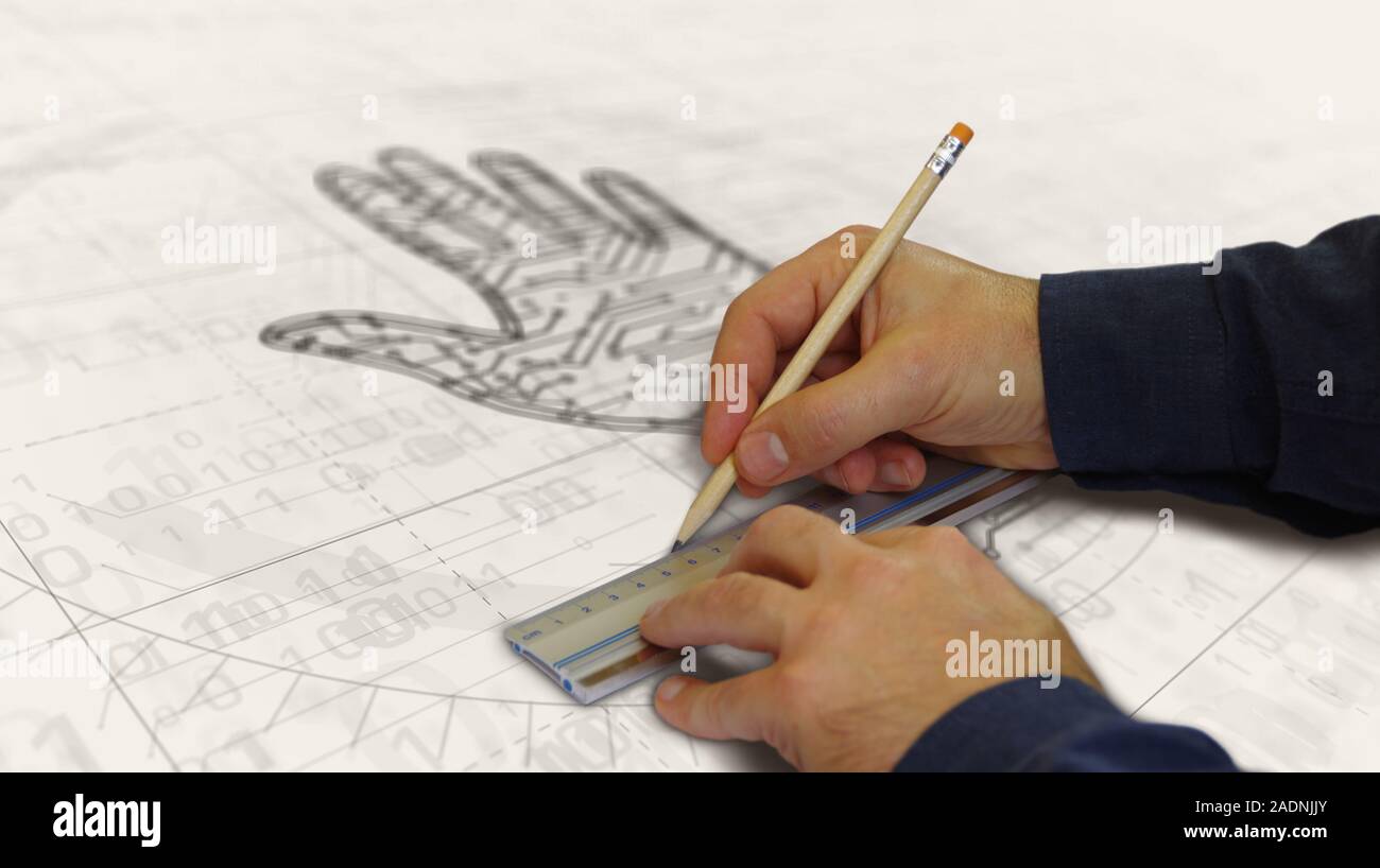 Cyber hand project creating. Abstract concept of advanced cybernetic ...