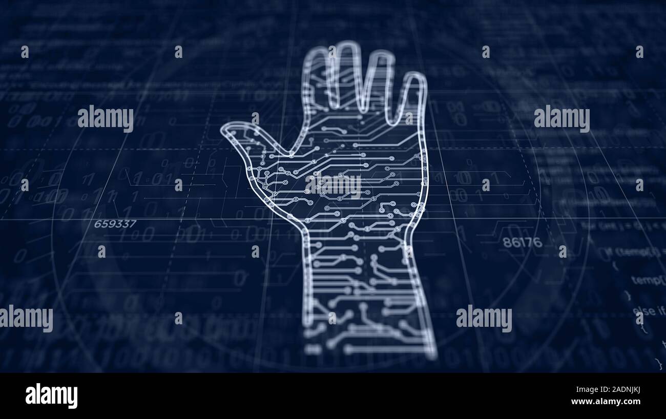Cyber hand project creating. Abstract concept of advanced cybernetic ...