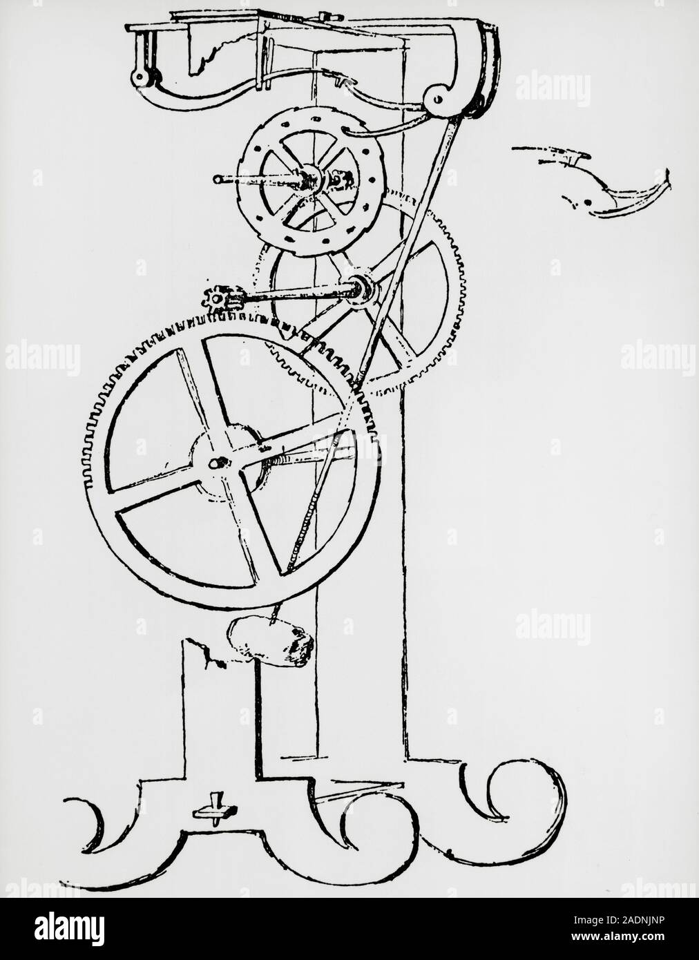 Galileo's pendulum clock. Sketch of the first pendulum clock, designed ...