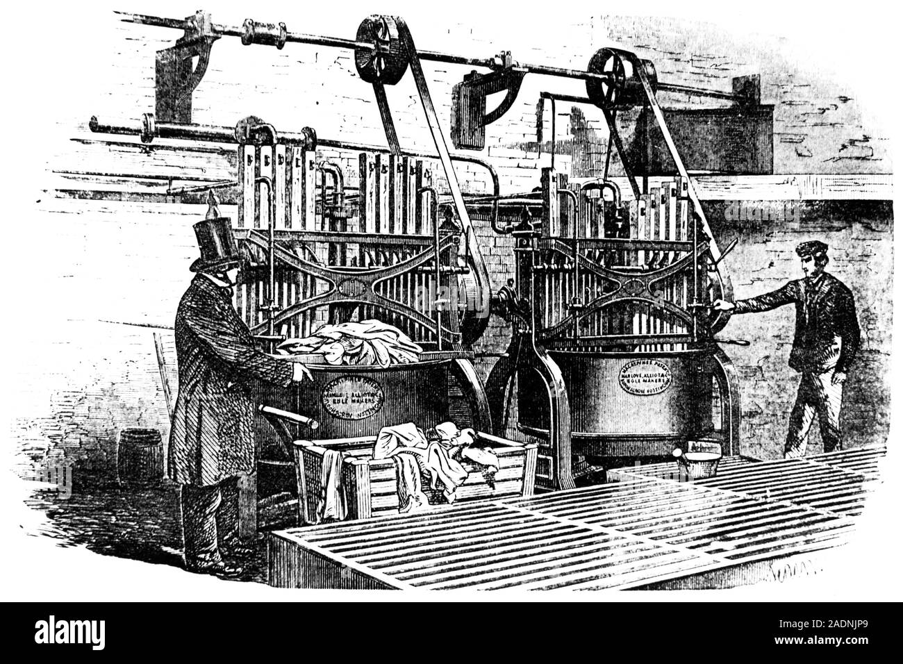 Washing machine. Engraving of a steam-powered washing machine from the ...