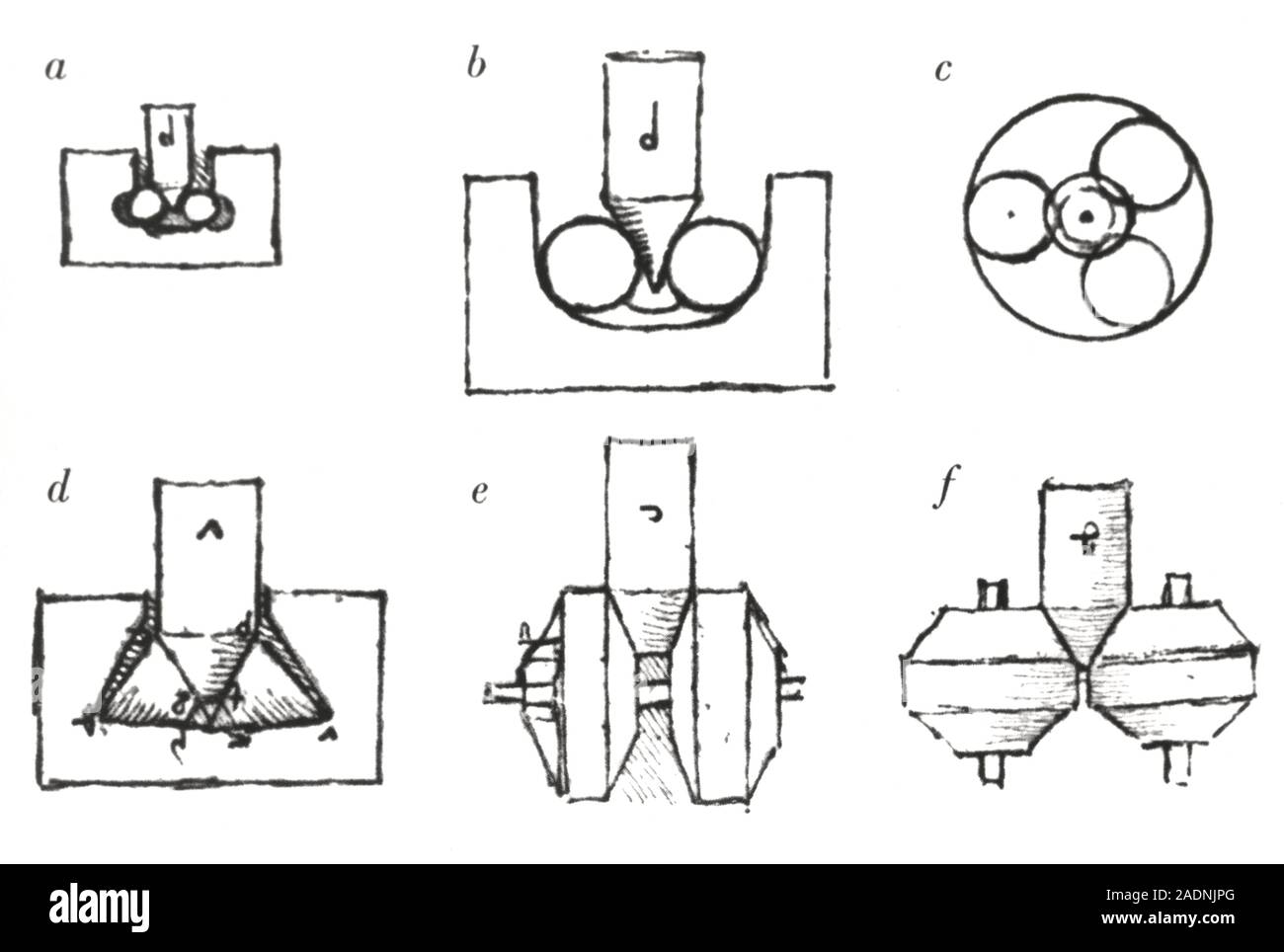 Bearings. Historical artwork of ball, roller and taper bearings devised ...