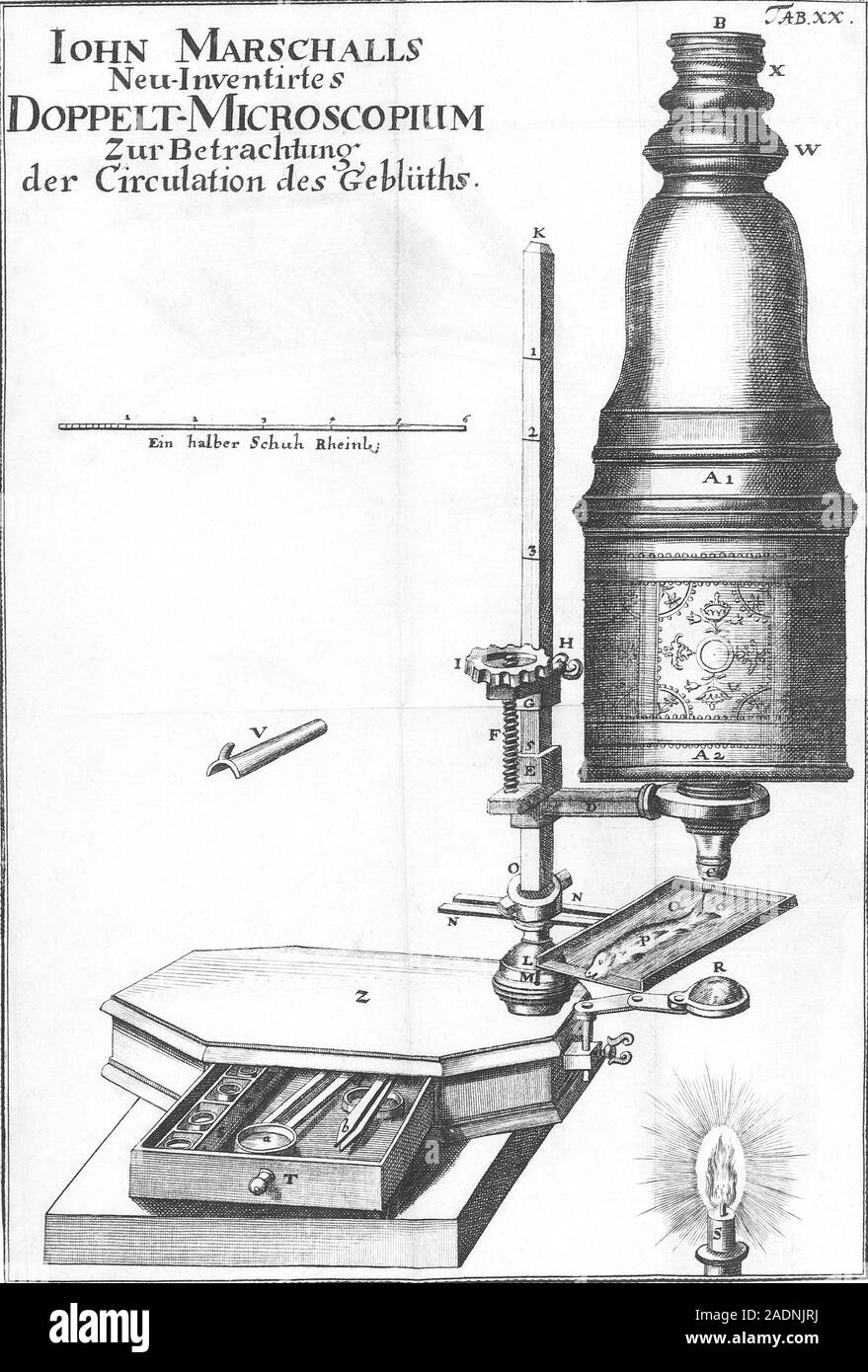 18th century microscope. Historical artwork of a compound microscope ...