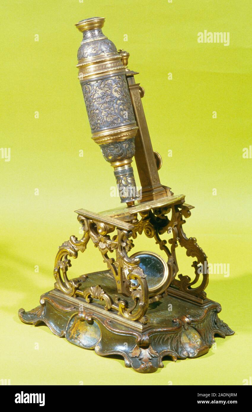 Historical brass microscope. 18th century microscope in chiselled brass ...