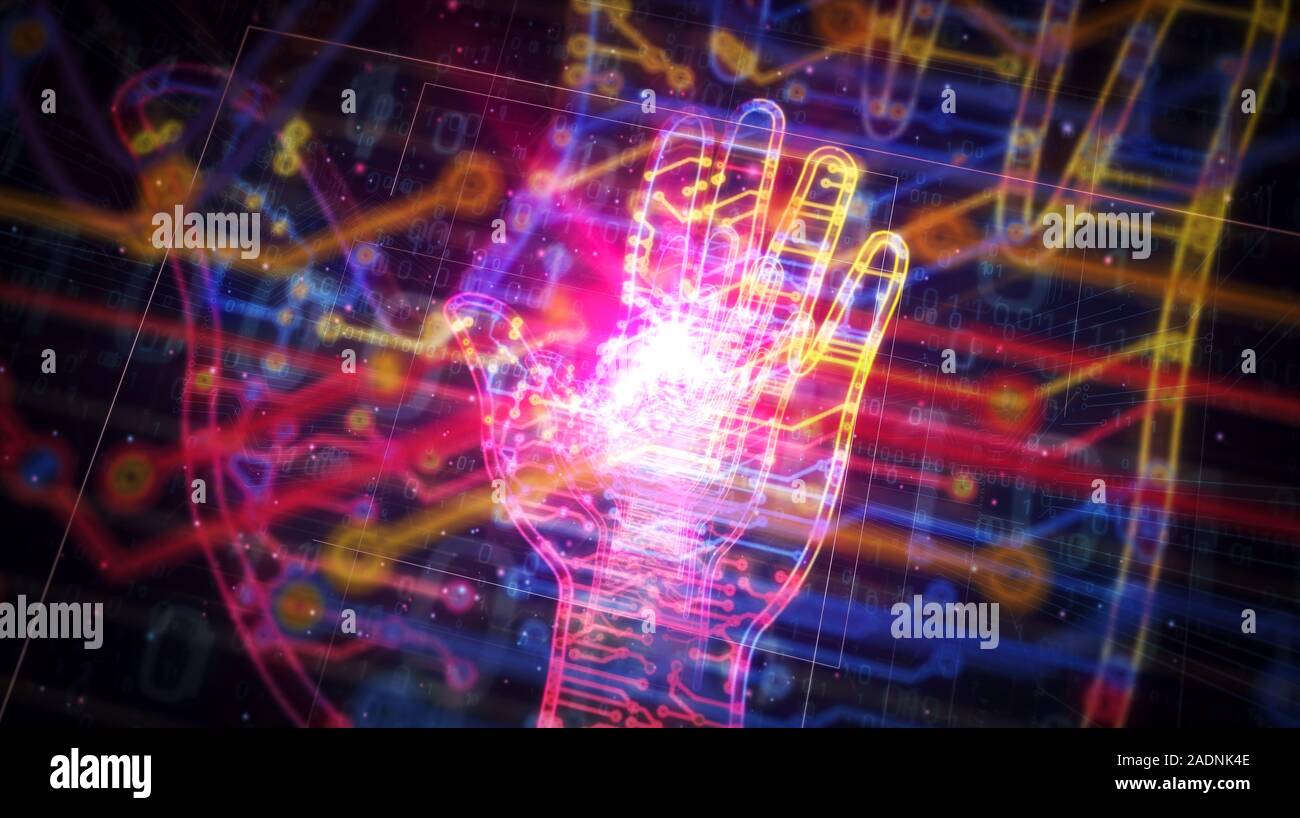 Cyber hand futuristic 3D rendering illustration. Concept of advanced ...