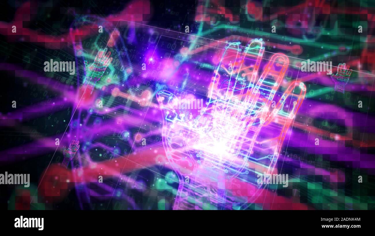 Cyber hand futuristic 3D rendering illustration. Concept of advanced ...