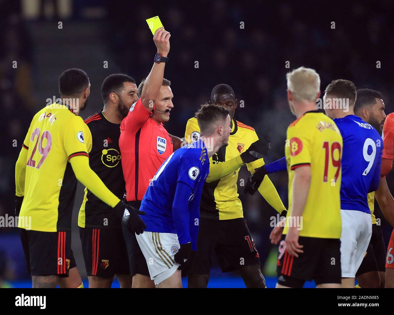 Referee craig pawson shows yellow card hi-res stock photography and images - Alamy