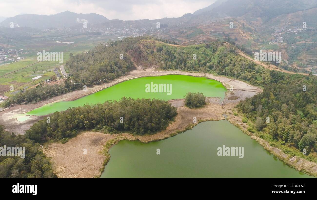 volcanic sulfur lake telaga warna in dieng plateau, java Indonesia ...