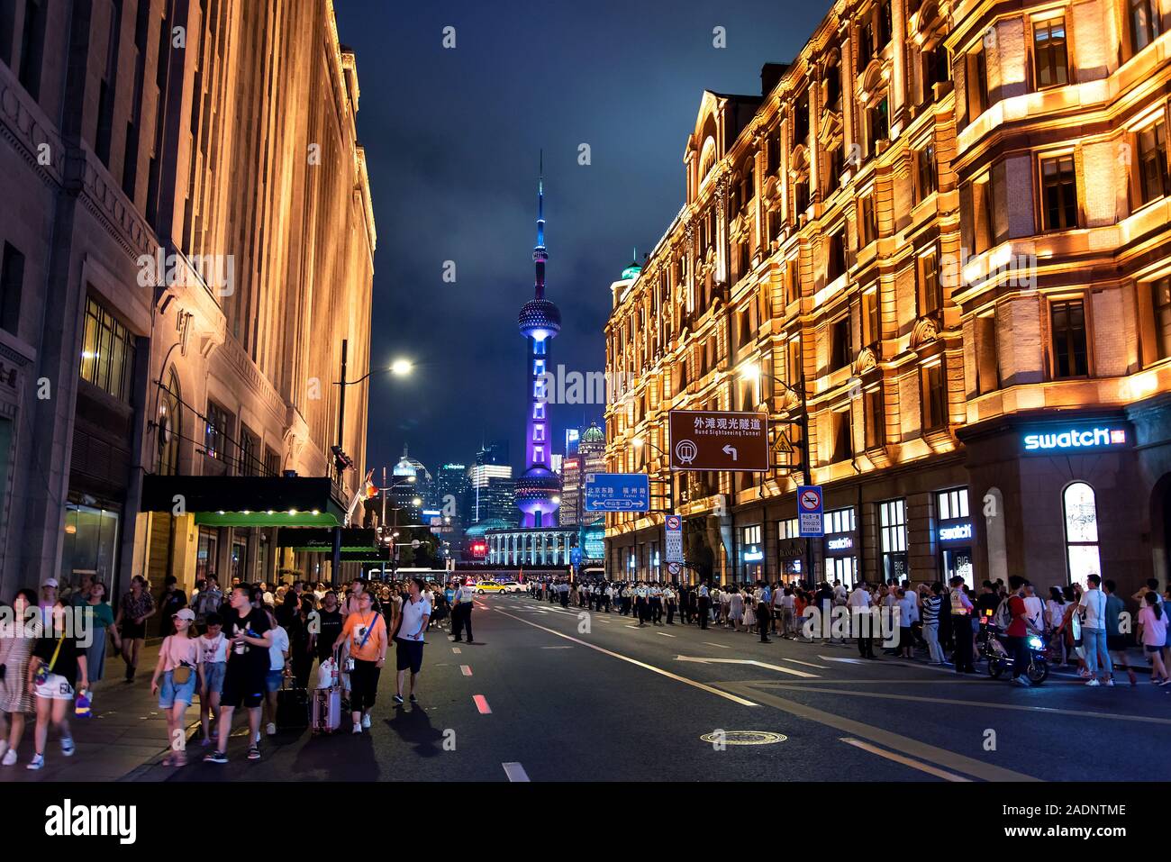 Shanghai, China - August 7, 2019: Busy streets of Shanghai with modern ...