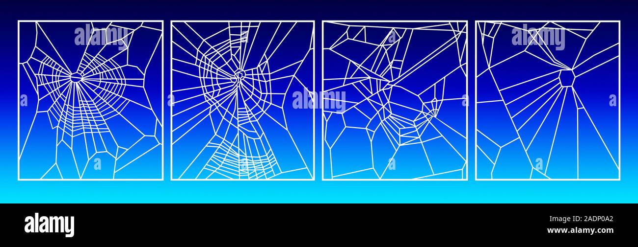 Effect of drugs on spiders. Computer artwork showing the effect of four ...