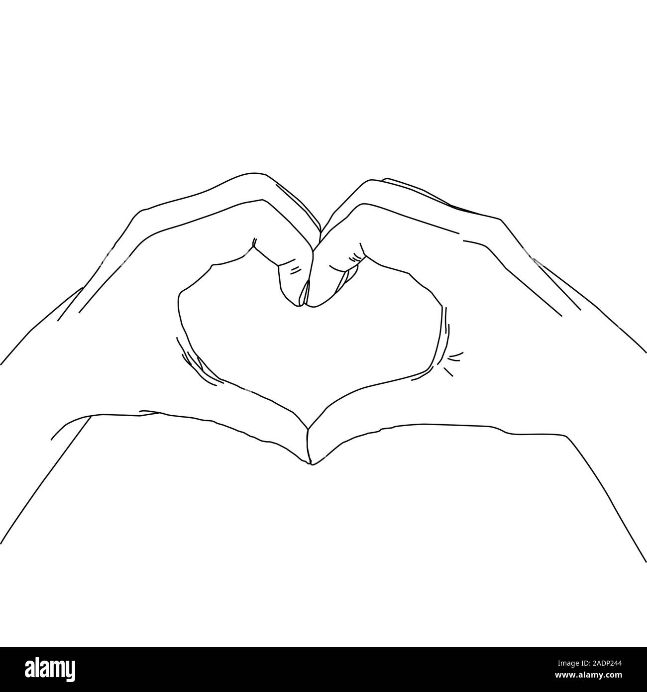 Sketch Of Hands Showing Heart Shape Gesture Hand Drawn Line Art