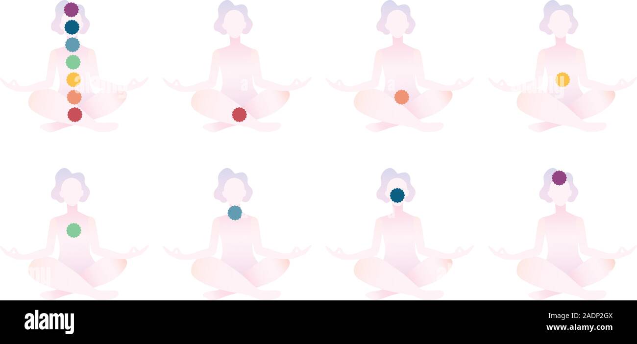 Set of 8 abstract meditated women in different colours 9 chakras ...