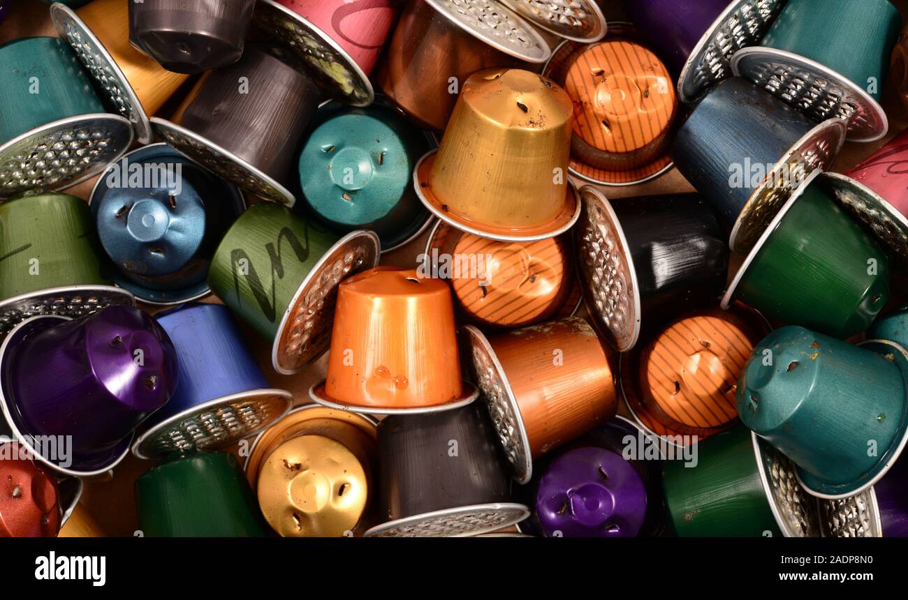 used coffee pods capsules background texture pattern Stock Photo - Alamy