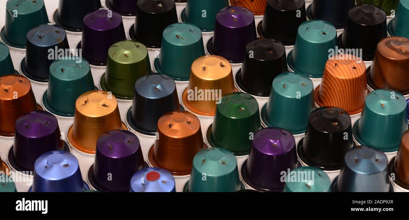 used coffee pods capsules background texture pattern Stock Photo - Alamy