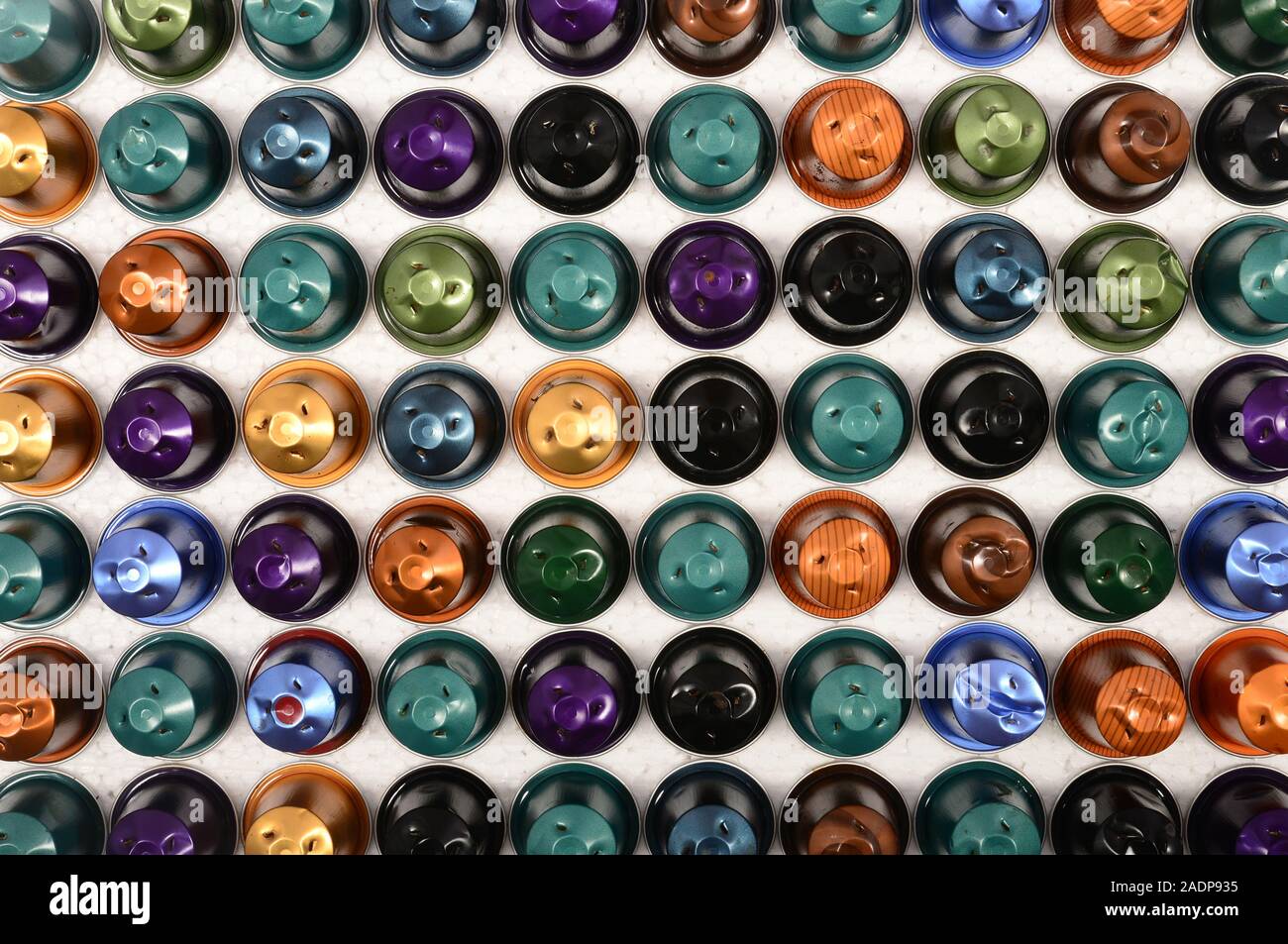 used coffee pods capsules background texture pattern Stock Photo - Alamy