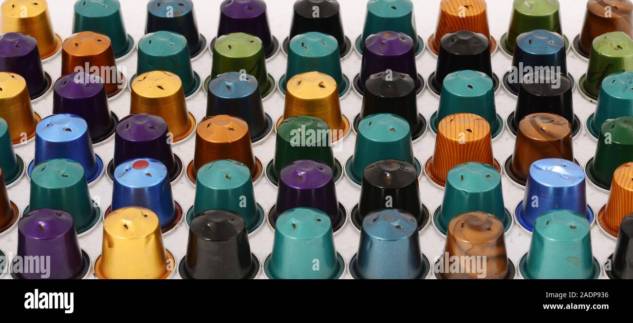 used coffee pods capsules background texture pattern Stock Photo - Alamy
