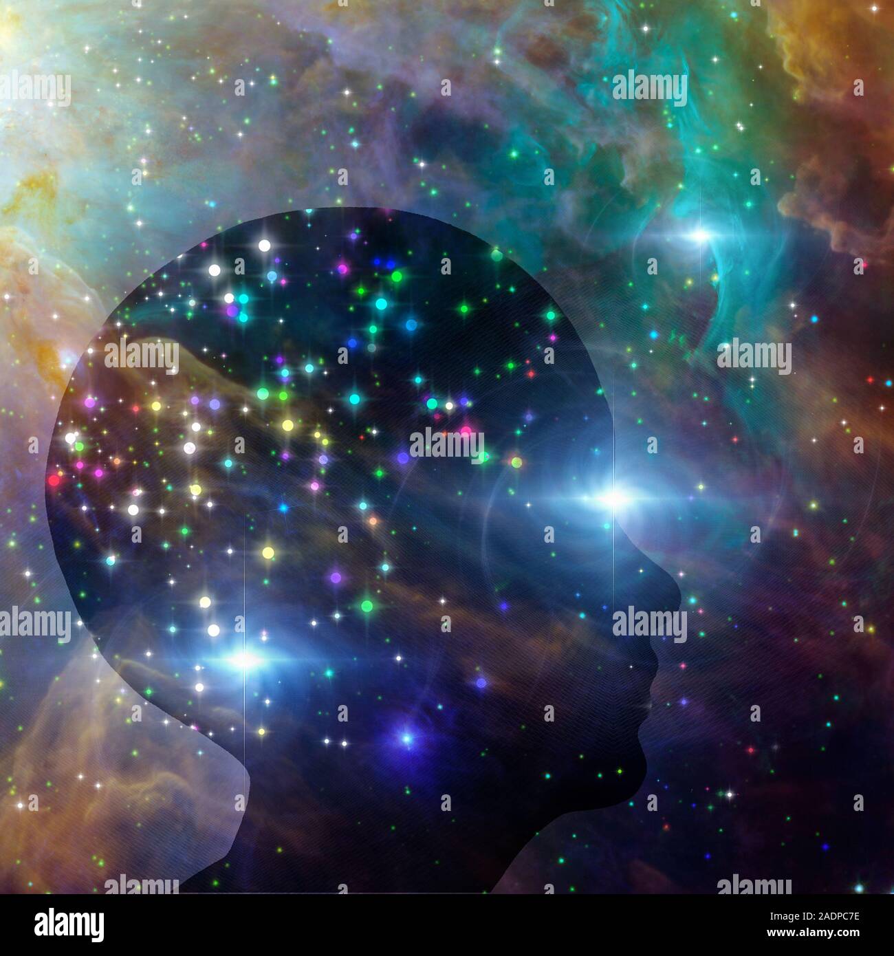 Universal Mind. Glowing lights in vivid space Stock Photo - Alamy