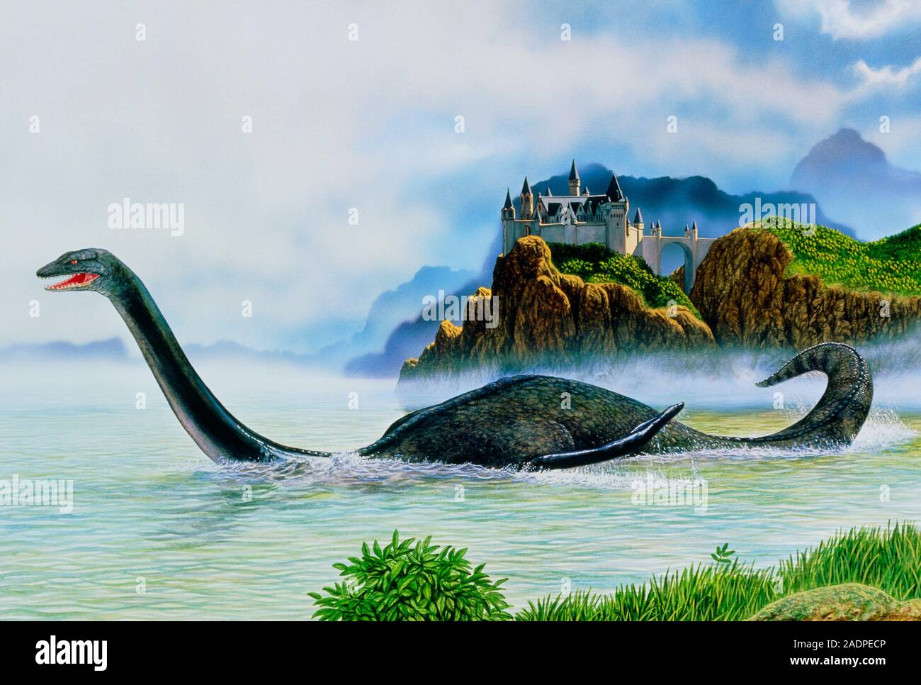 Loch Ness Monster. Illustration of the Loch Ness Monster cruising past ...