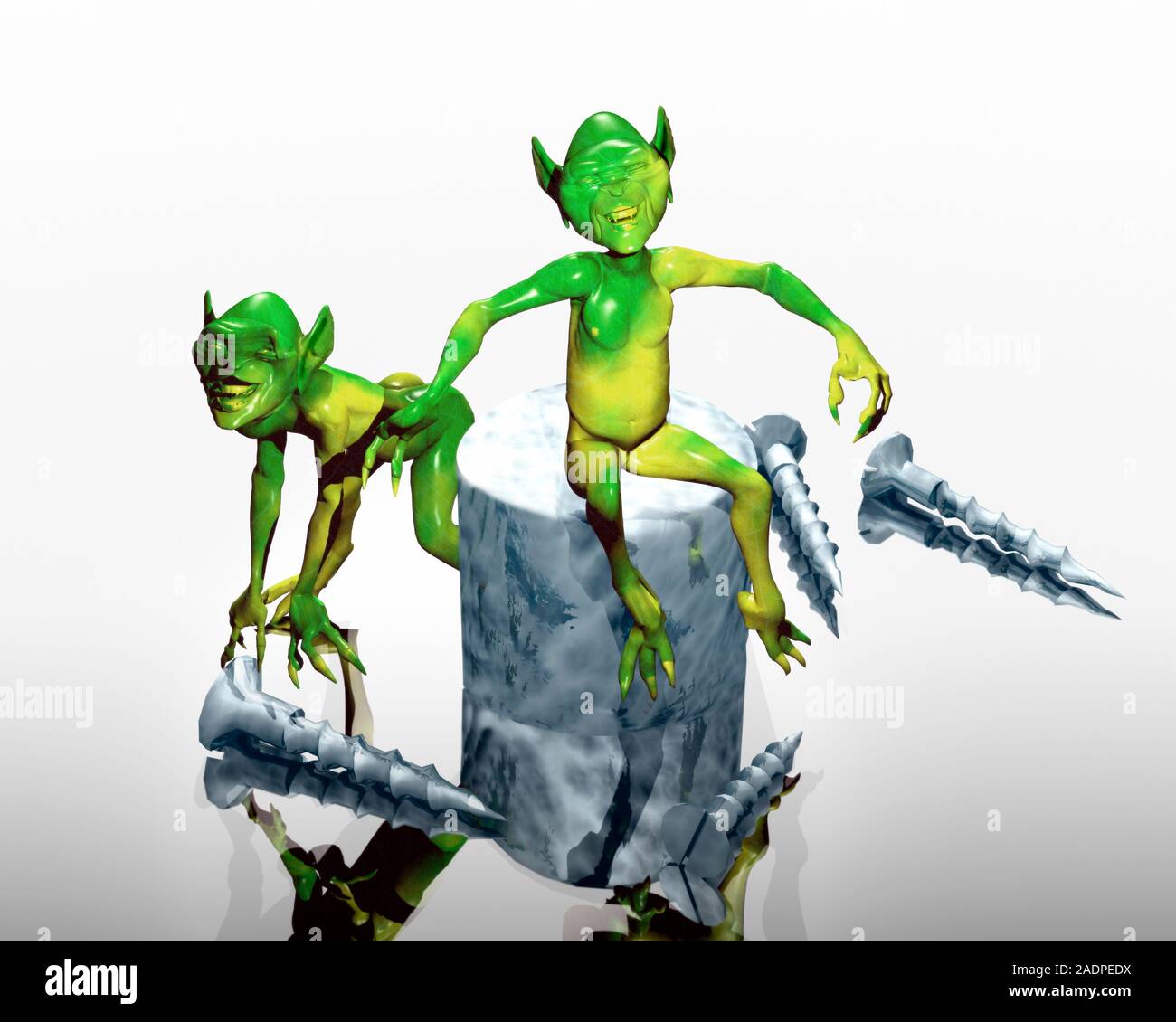 Gremlins. Computer artwork of two gremlins. Gremlins are mythological ...