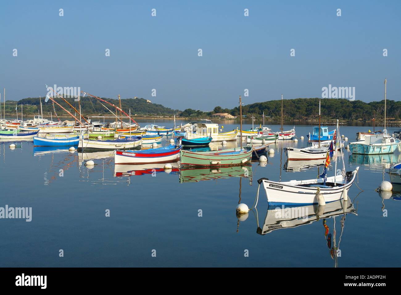 Typical Mediterranean boats at the Le Brusc lagoon Var Provence France ...