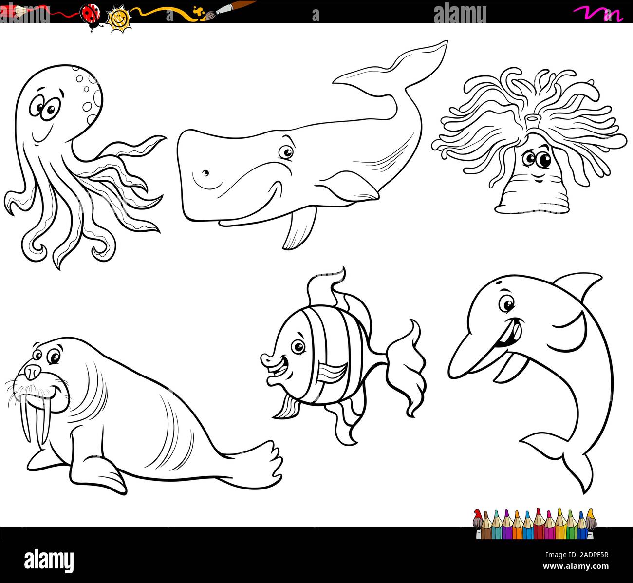 Cute ocean animals coloring book hi-res stock photography and images ...