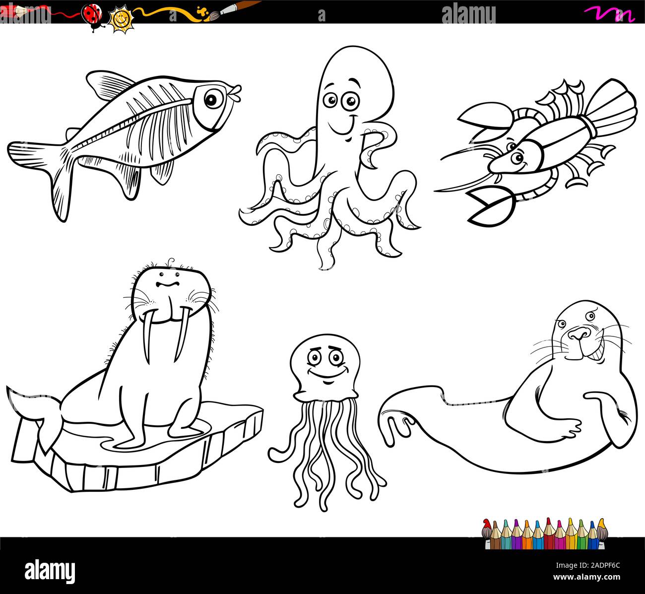 Cute ocean animals coloring book hi-res stock photography and images ...