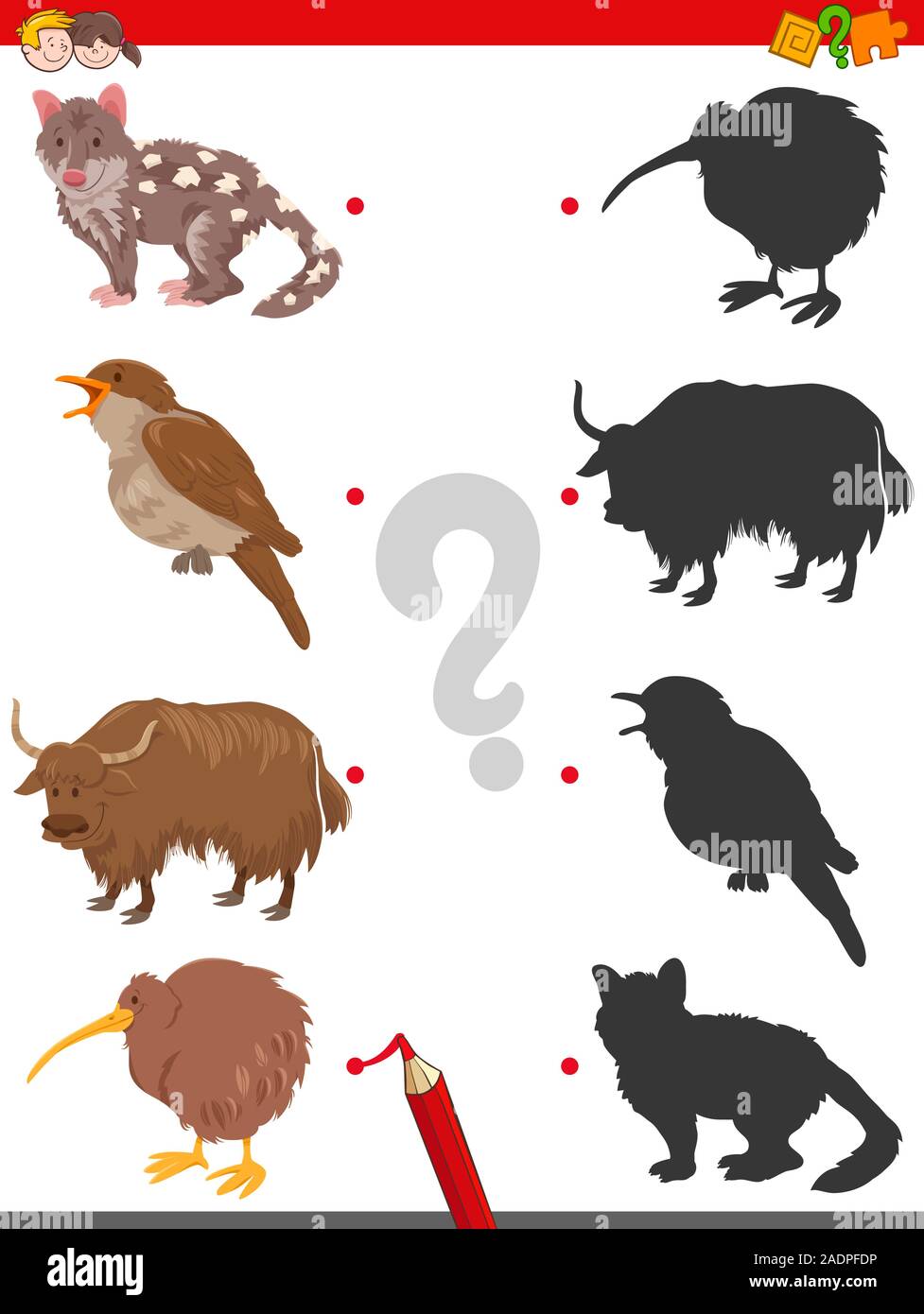 Cartoon Illustration of Match the Right Shadows with Pictures ...