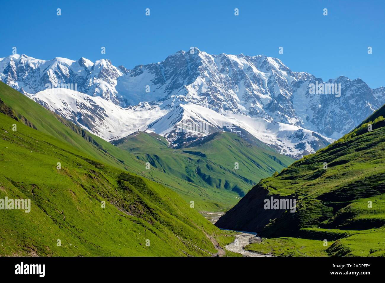 Shkhara peak in the massif known as the Bezingi (or Bezengi) Wall ...