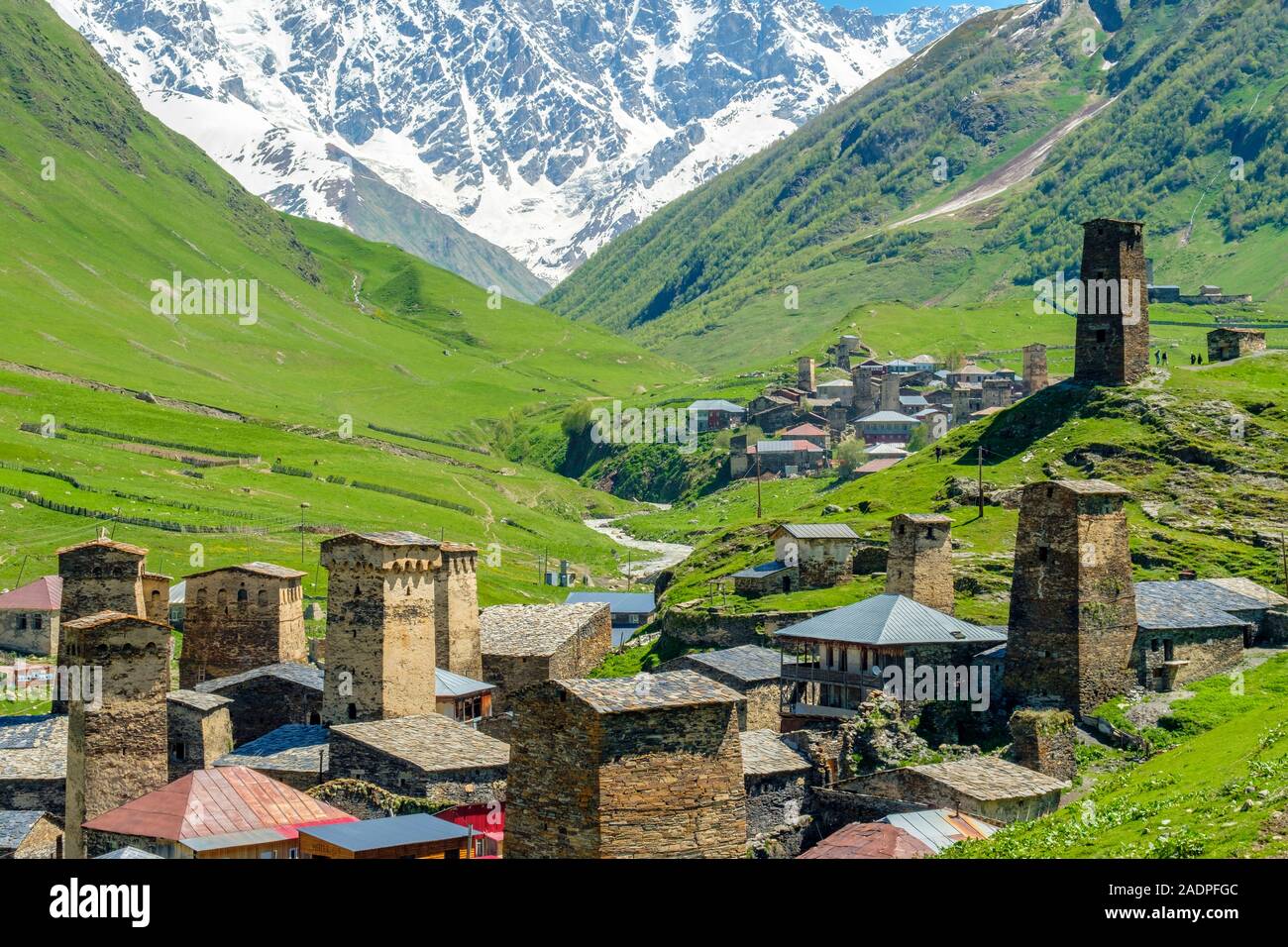 Stone tower houses in Chazhashi, Ushguli, Samegrelo-Zemo Svaneti region ...