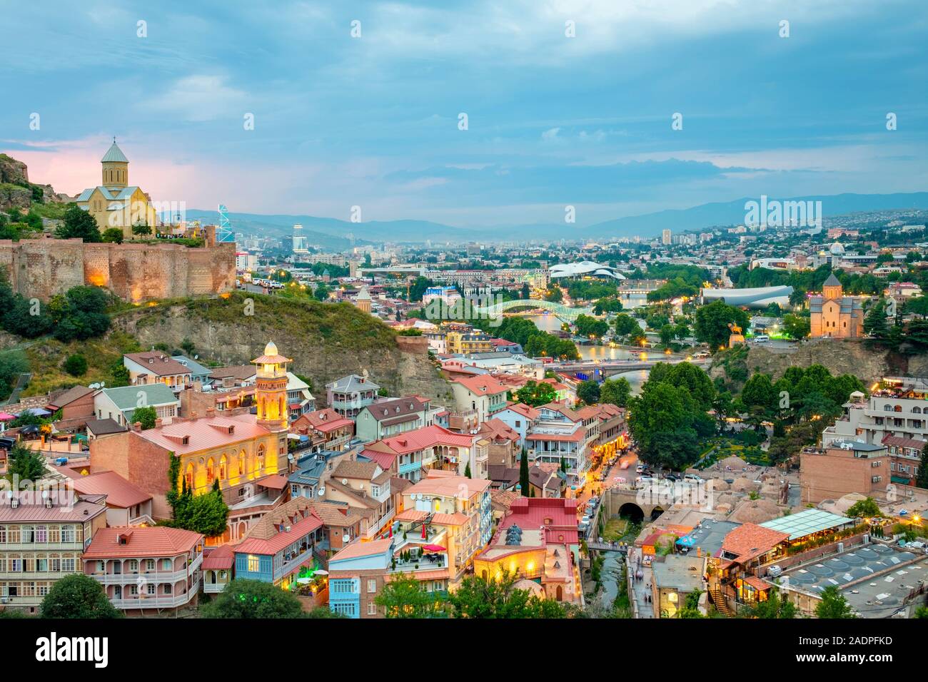 Narikala Fortress and historic buildings in the Abanotubani bath ...
