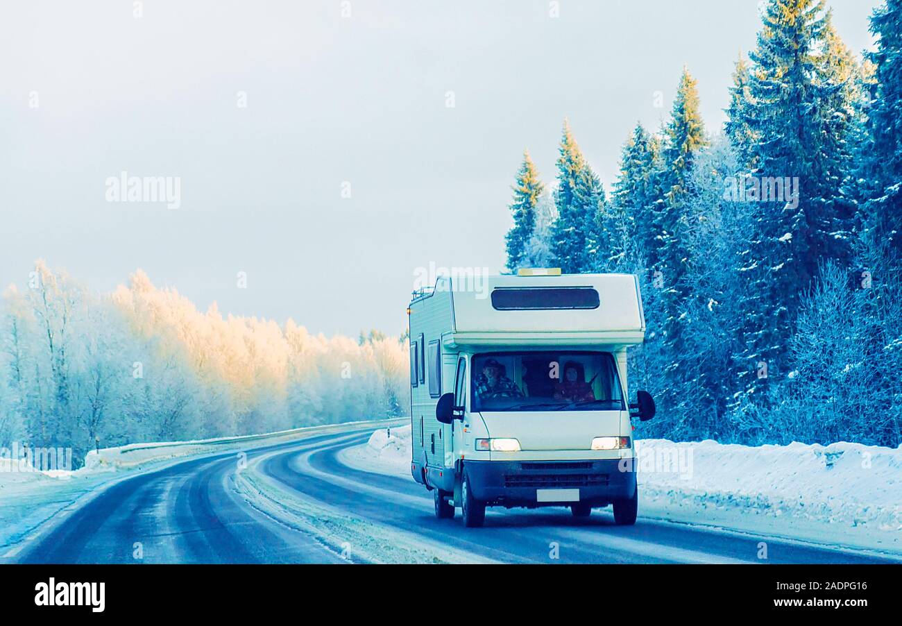 Caravan In Snow Road High Resolution Stock Photography and Images - Alamy