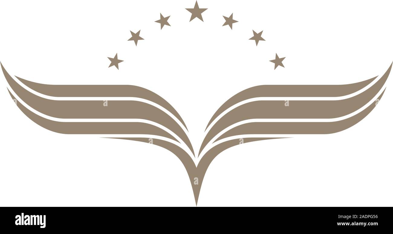 Gold colored wings on white background. Abstract wings and star shapes ...