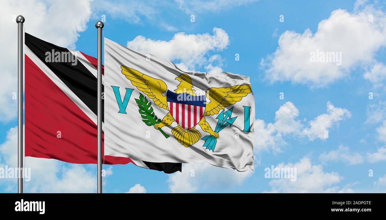 Trinidad And Tobago and United States Virgin Islands flag waving in the ...