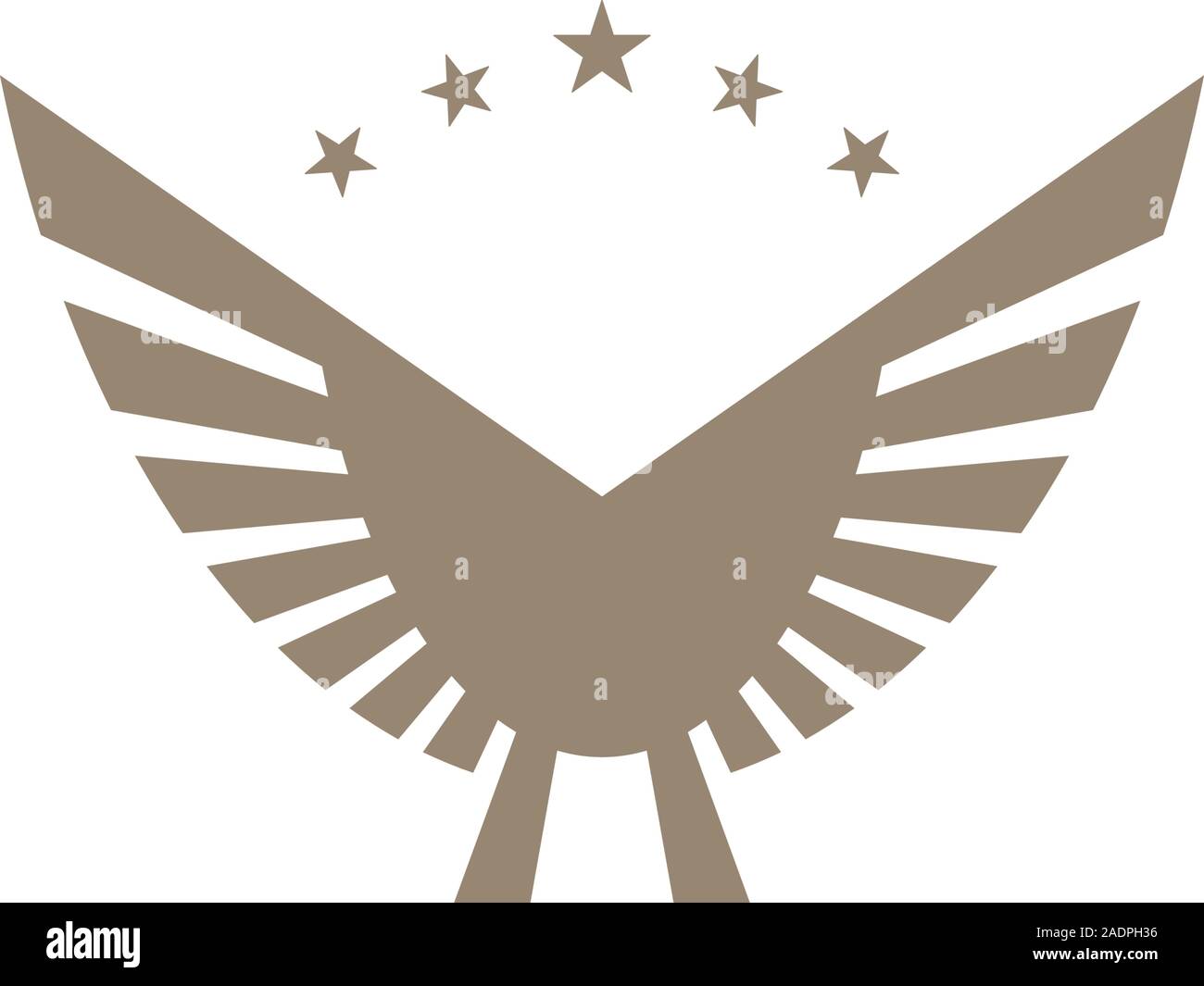 Gold colored wings on white background. Abstract wings and star shapes ...