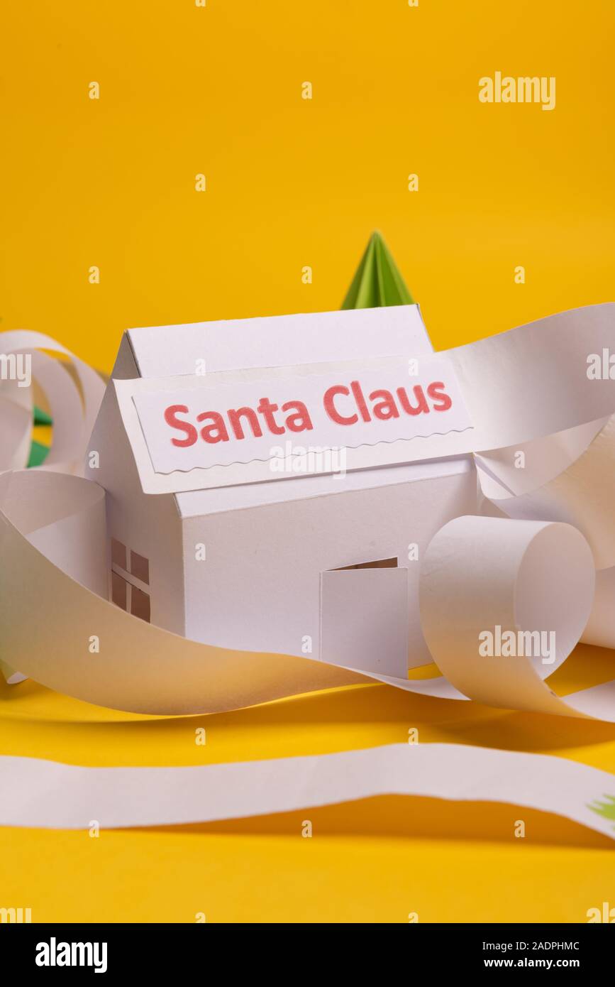 Long twisted expanded letter for Santa Claus. Copy space. yellow ...