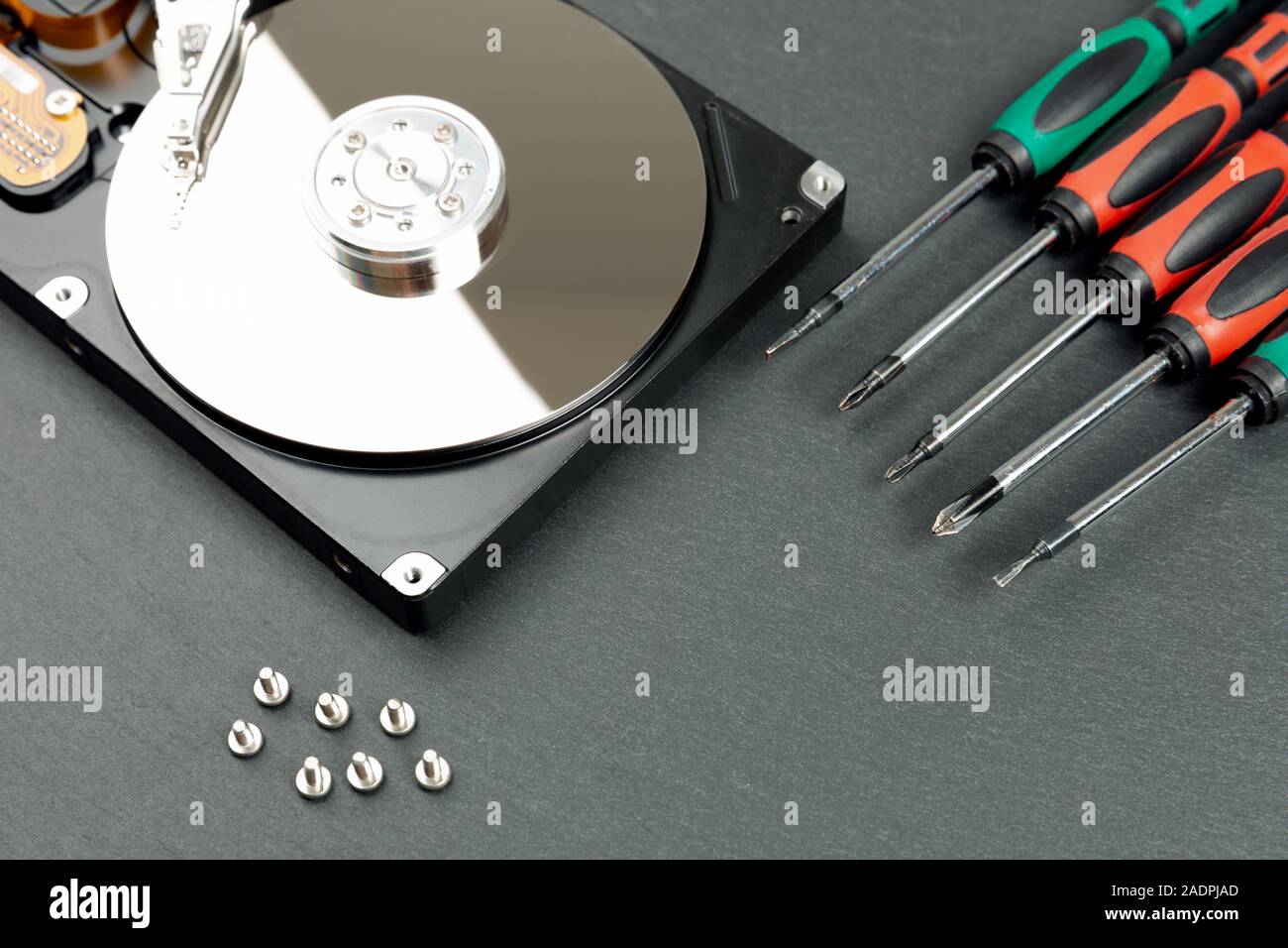 Repair of the dismantled hard drive. Screwdrivers for computer repair ...