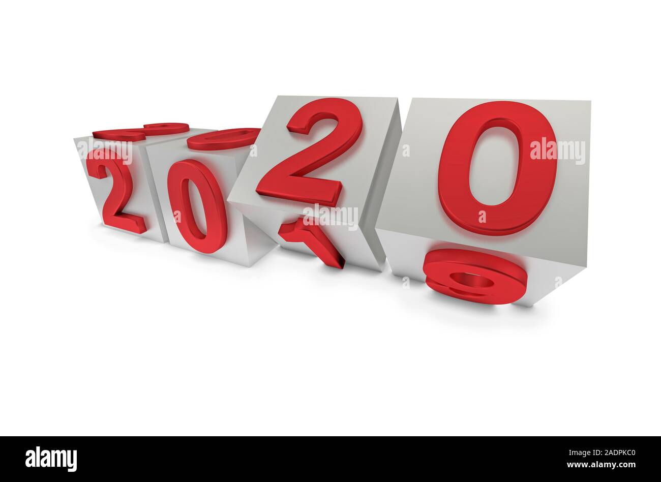 Abstraction of the new year. 2020 red number flips on cubes isolated on ...