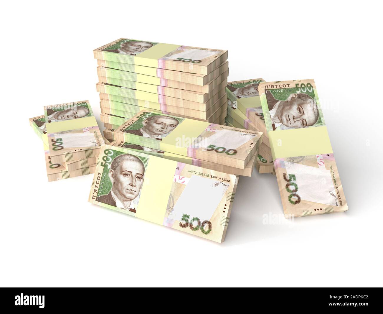 Large stack of hryvnia money (200 banknotes) isolated on white ...